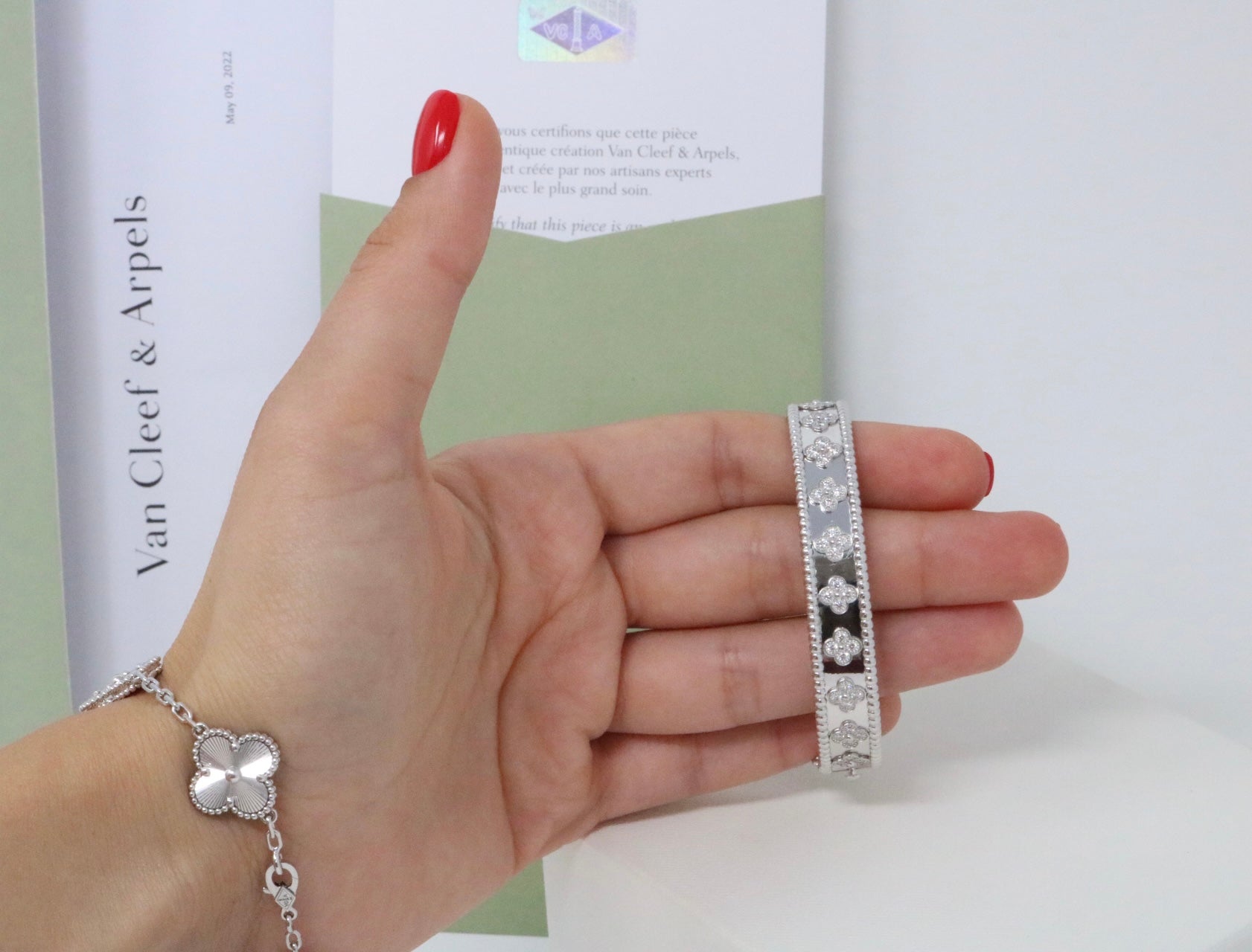 Van Cleef Arpels Perlee 1.79CT White Gold Diamond Bangle Bracelet